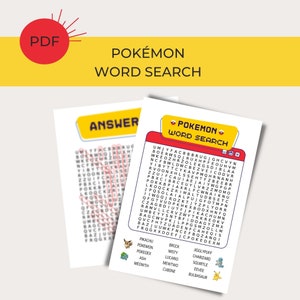 Printable Word Search | Party Game | Pokemon | Digital File | Kids ...