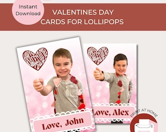 Printable Lollipop Valentines Card Classroom Photo Valentines Cards for ...