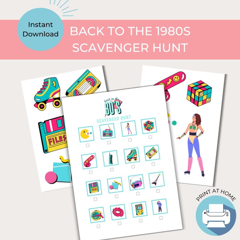1980s Scavenger Hunt Party Game: Retro Birthday, Reunion (A4 PDF ...