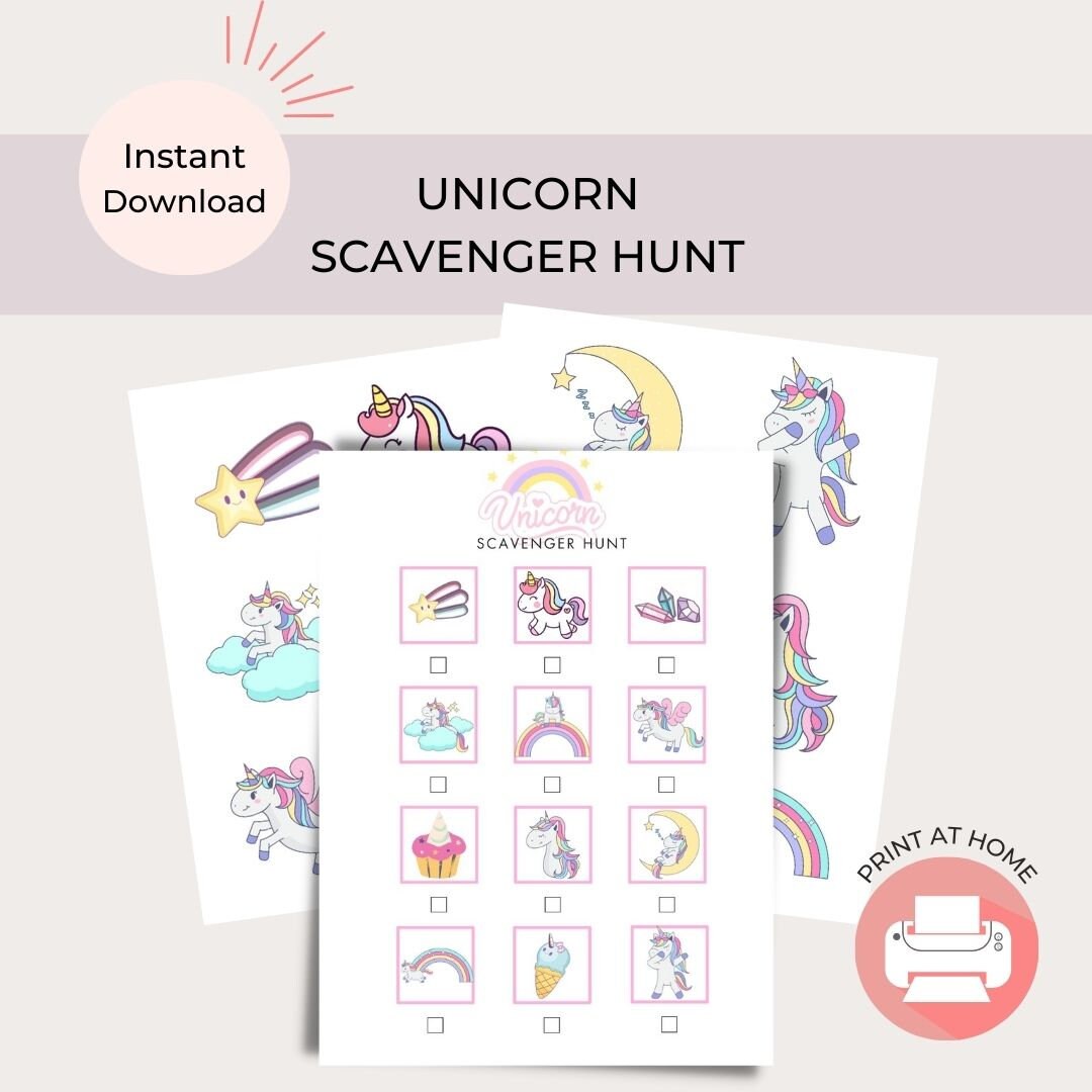 Unicorn and Rainbow Printable Scavenger Hunt & Party Game | Instant ...
