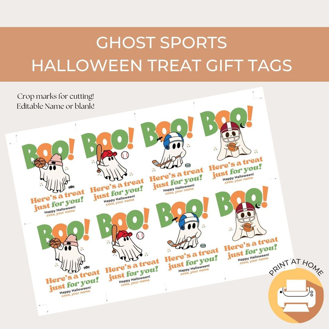 Personalized Halloween Sport Ghost Treat Tags: Kids Classroom Favors ...