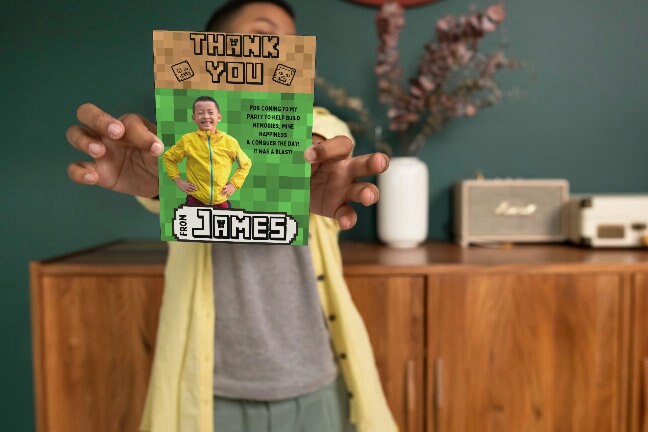 Personalized Minecraft Thank You Card for Kids Birthday | Customized ...