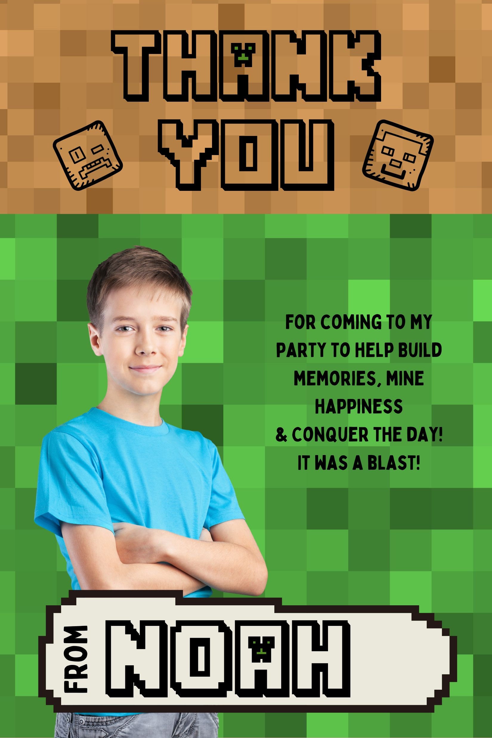 Personalized Minecraft Thank You Card for Kids Birthday | Customized ...