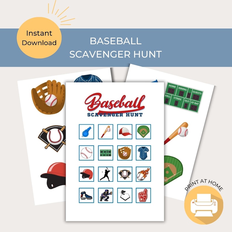 Baseball Scavenger Hunt | Printable Kids Party Game | Instant Download ...
