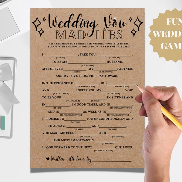 Wedding Vow Mad Libs - Etsy