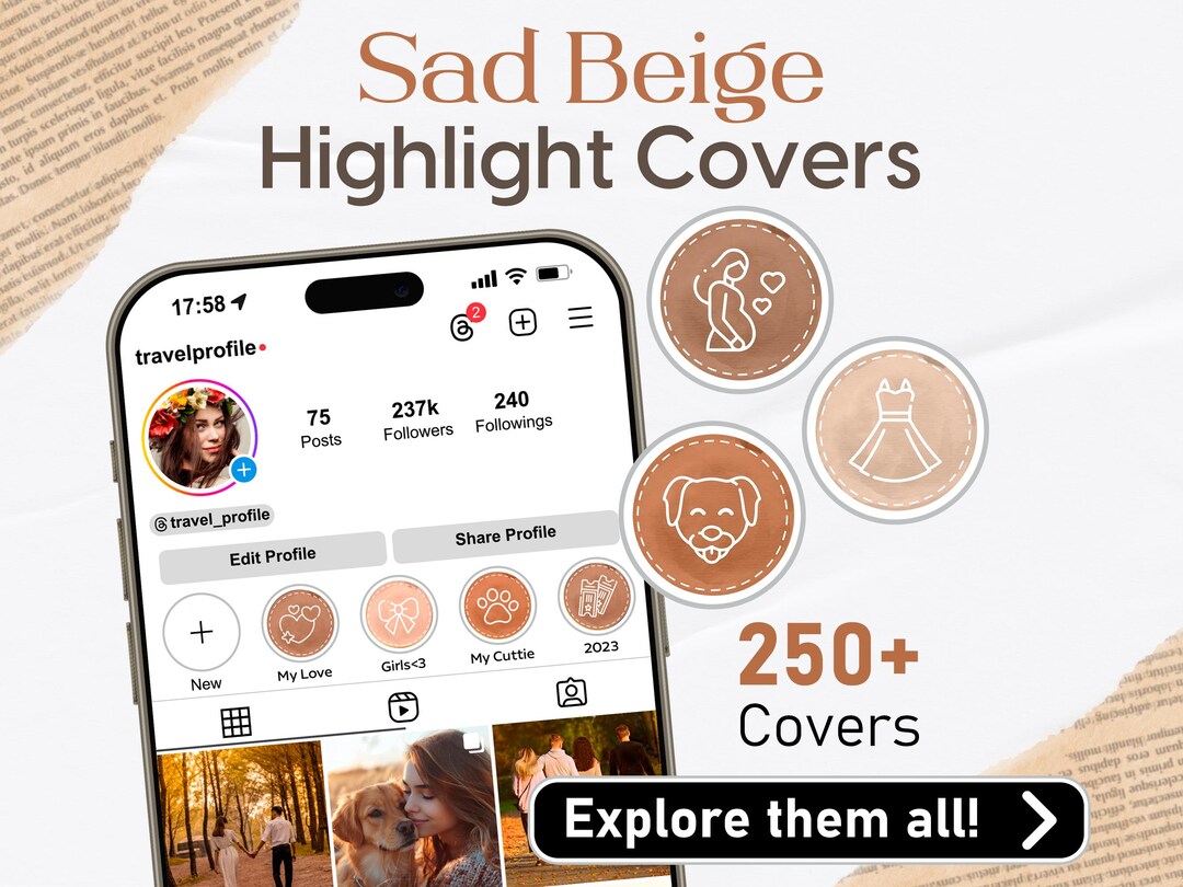 Sad Beige Instagram Highlight Covers | Aesthetic Brown IG Story Icons ...