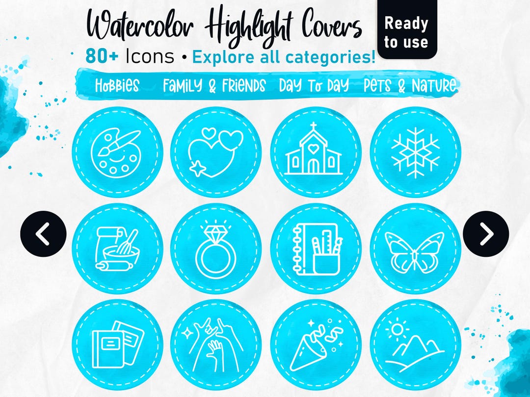 Instagram Highlight Covers Light Blue | Watercolor, IG Story White ...