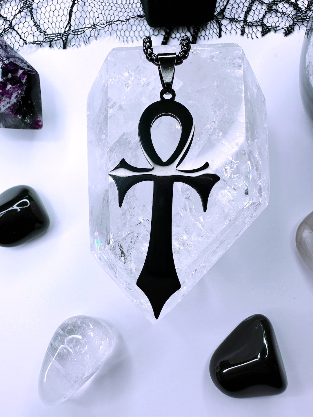 Gothic Stainless Steel Ankh of the Vampire Necklace, Gothic Necklace, Black Ankh Necklace ...