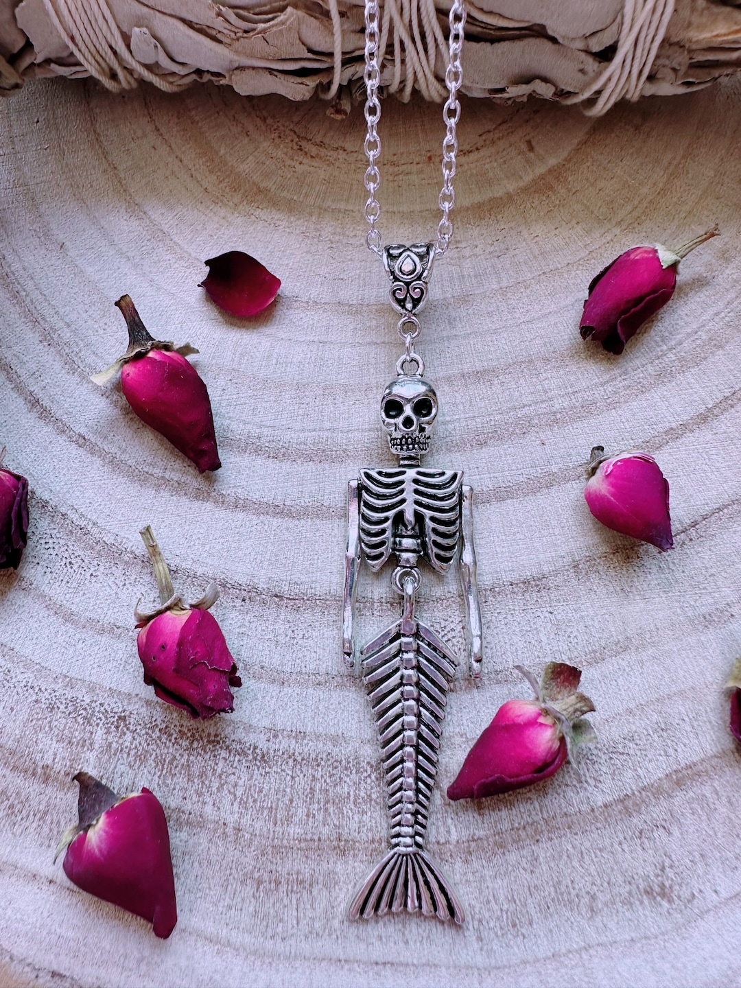 Gothic Haunted Shores Skeletal Siren Necklace, Gothic Mermaid Necklace ...