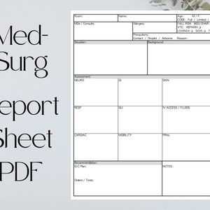 Med Surg Nurse Report Sheet SBAR Patient Handoff Printable Template PDF ...
