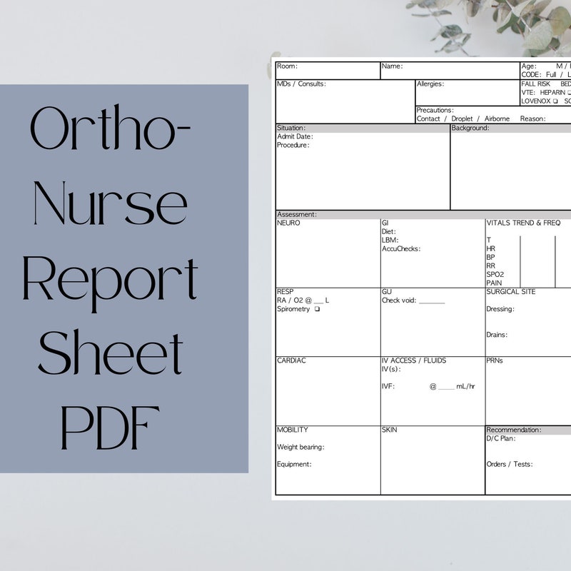 Post Op Nurse Report Sheet - Etsy