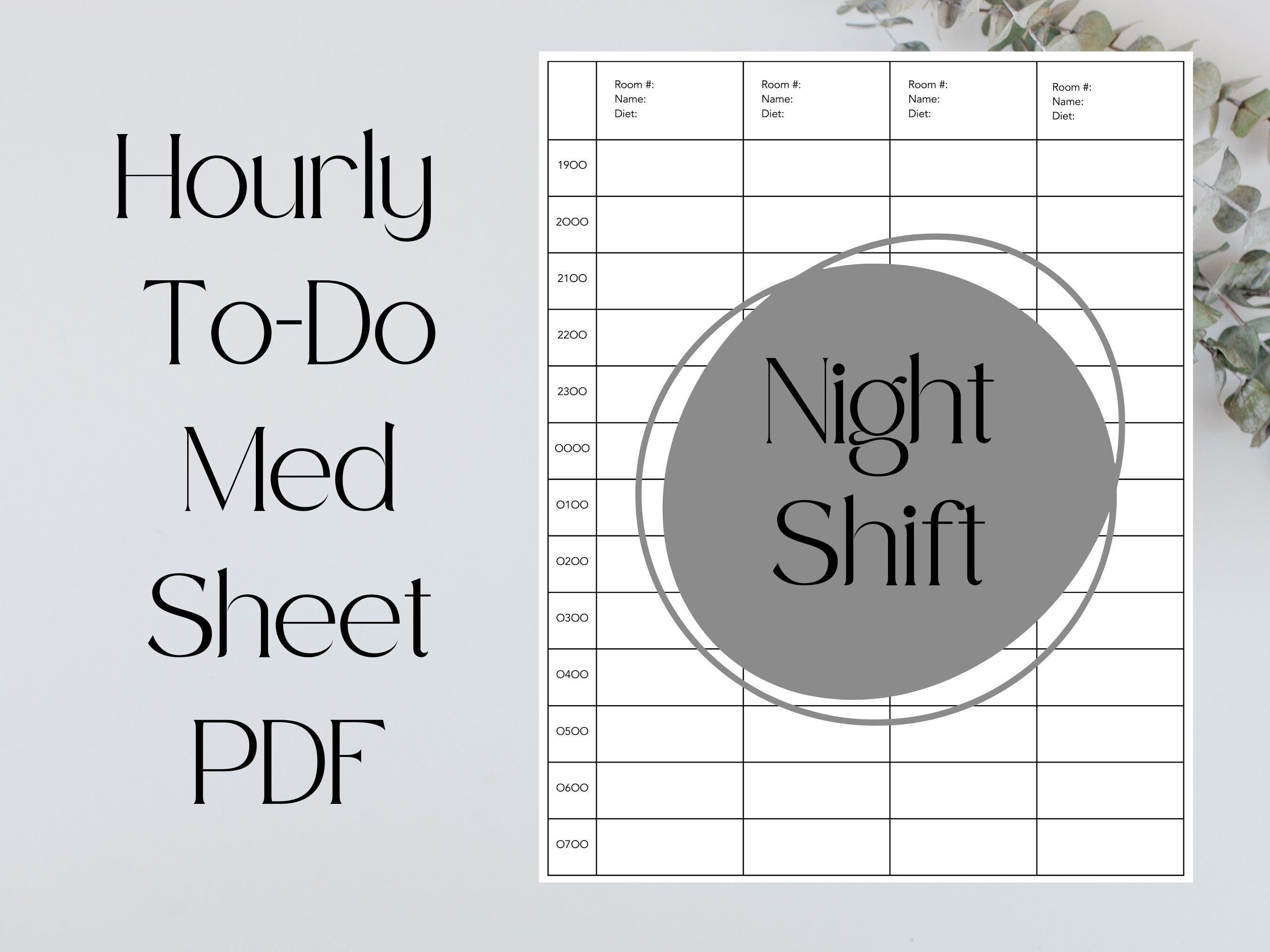 Night Shift Nurse Hourly To-do Sheet • Printable Template • PDF • Brain ...