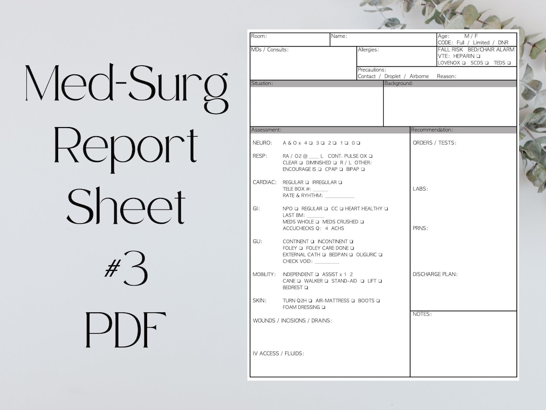 Med Surg Nurse Report Sheet Version 3 SBAR Patient Handoff - Etsy