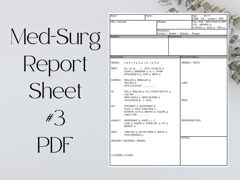 Med Surg Nurse Report Sheet Version 3 SBAR Patient Handoff - Etsy