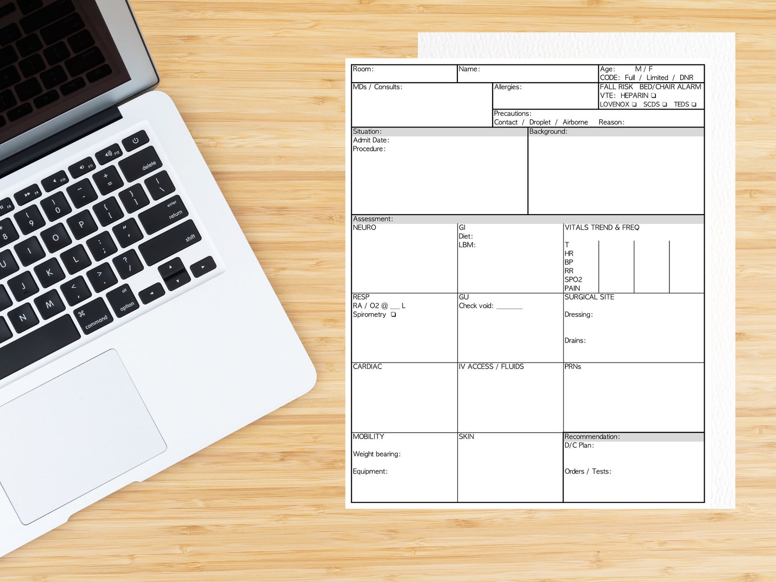 Post Op Nurse Report Sheet • SBAR • Patient Handoff • Printable ...