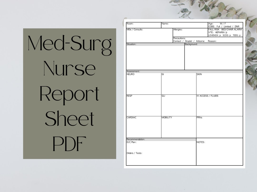 Med Surg Nurse Report Sheet • SBAR • Patient Handoff • Printable ...