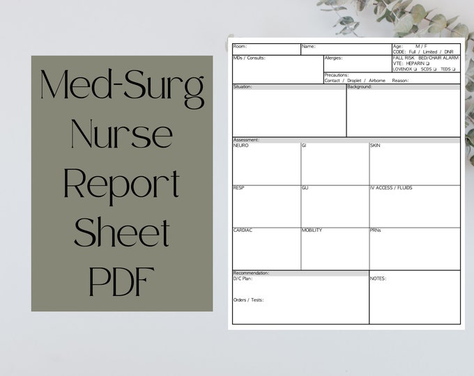 Ortho Nurse Report Sheet • SBAR • Patient Handoff • Printable Template ...