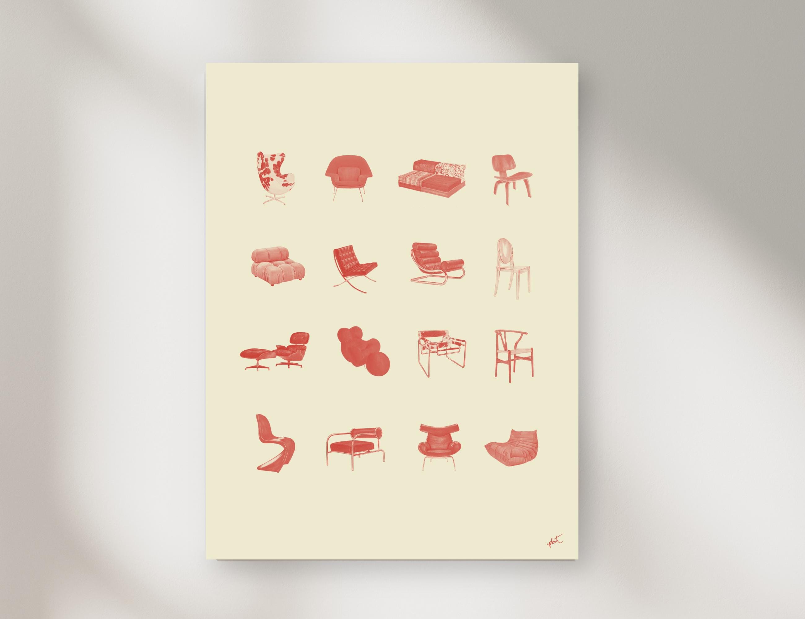 Iconic Chairs, Interior Design Poster, Chair Illustrations, Famous ...