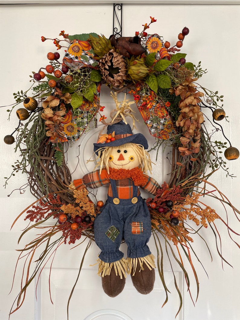 Autumn Scarecrow Wreath One of a Kind Creation No - Etsy