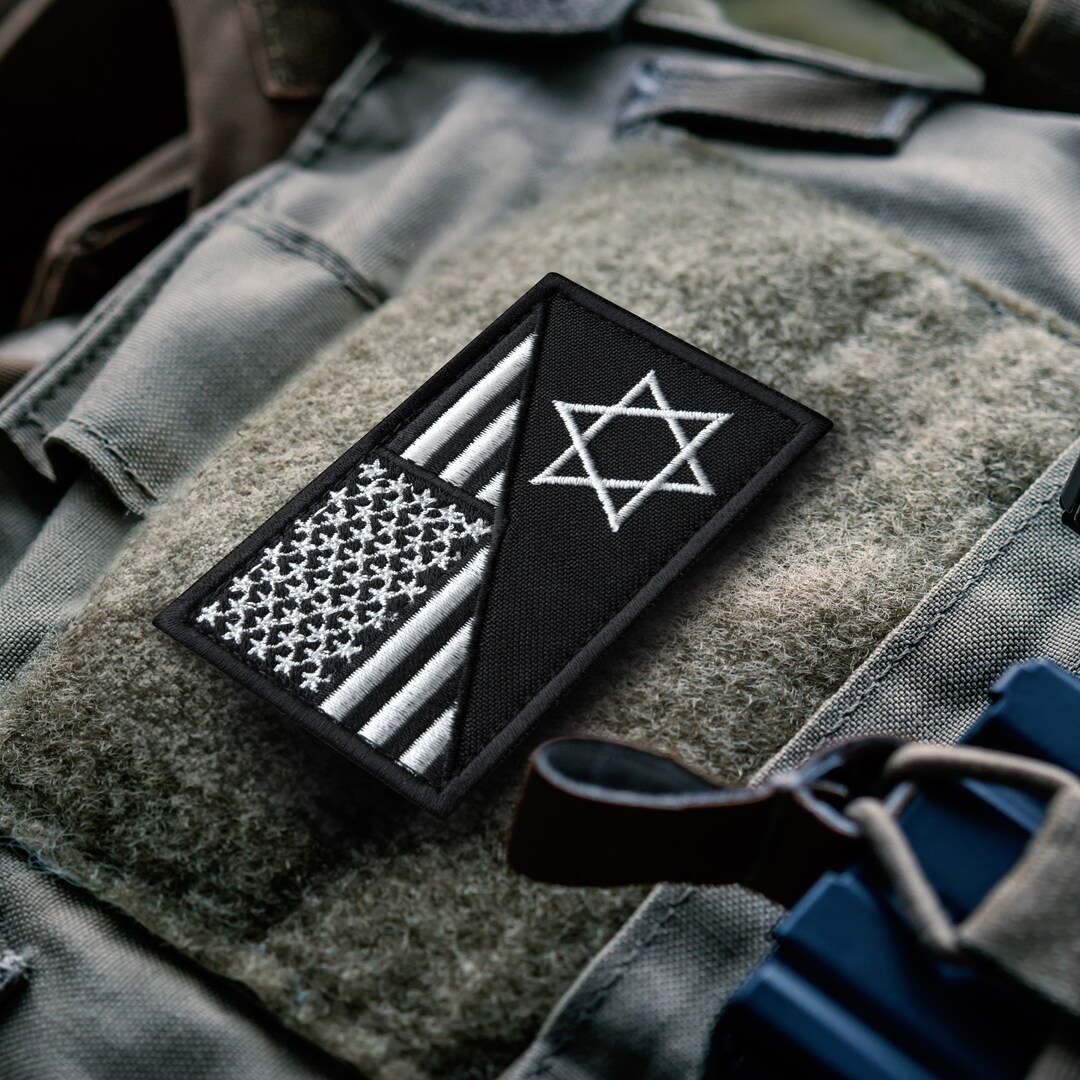 Set of USA and Israel Flag Patches With Hook and Loop, Black and White ...