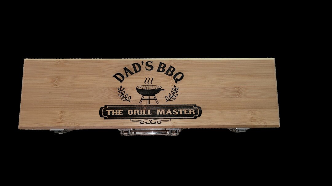 Custom BBQ Laser Engraved Utensils Bamboo Box Grill Tools Unique Gift ...