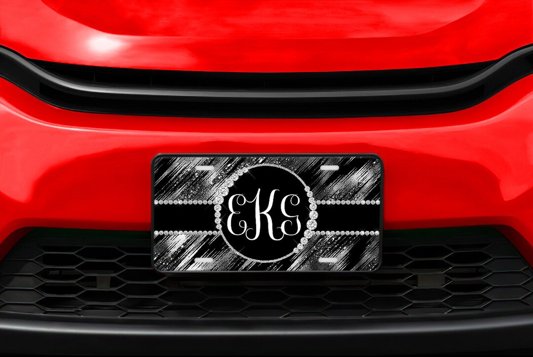Customized Black & White Diamond Monogram License Plate - Etsy