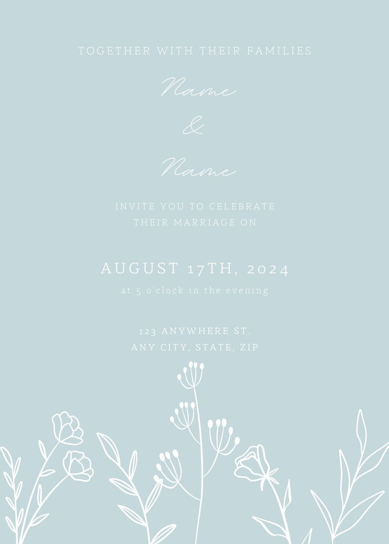 Baby Blue Wildflower Wedding Invitation Template - Etsy