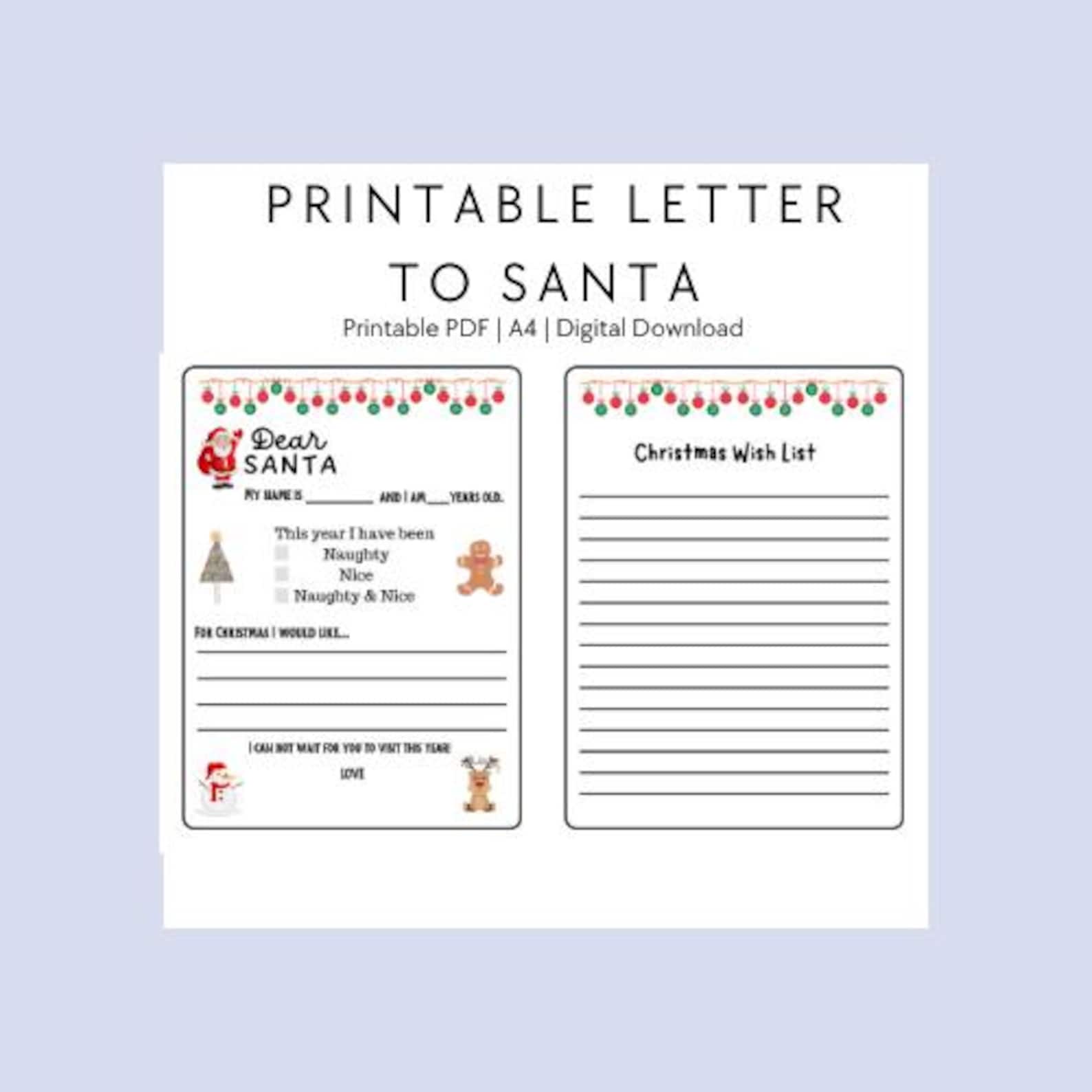 Letter to Santa With Christmas List Sheet Included. A4 Instant Download ...