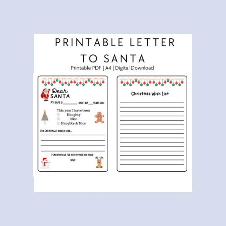 Letter to Santa With Christmas List Sheet Included. A4 Instant Download ...