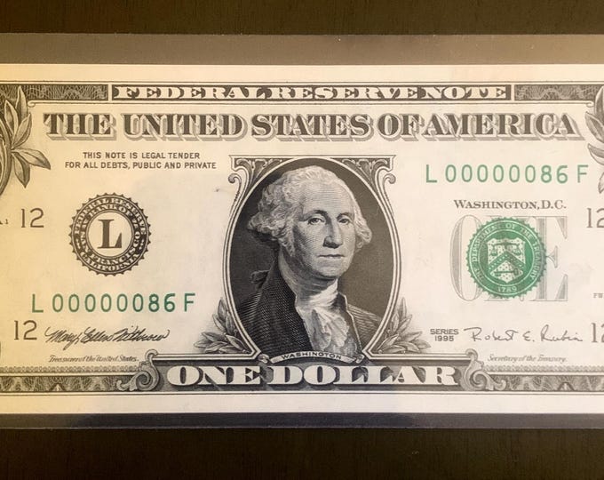 Very Rare Extremely Low Serial Number 1 Dollar Bill Fancy Serial L ...