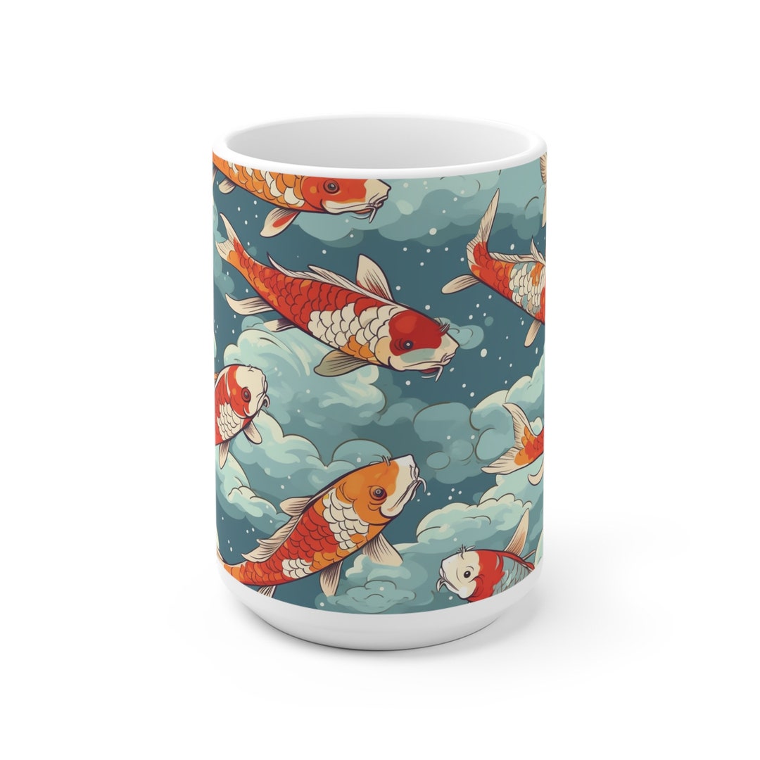 Koi Fish White Ceramic Mug - Image Wraps Around Cup - 2 Sizes ...