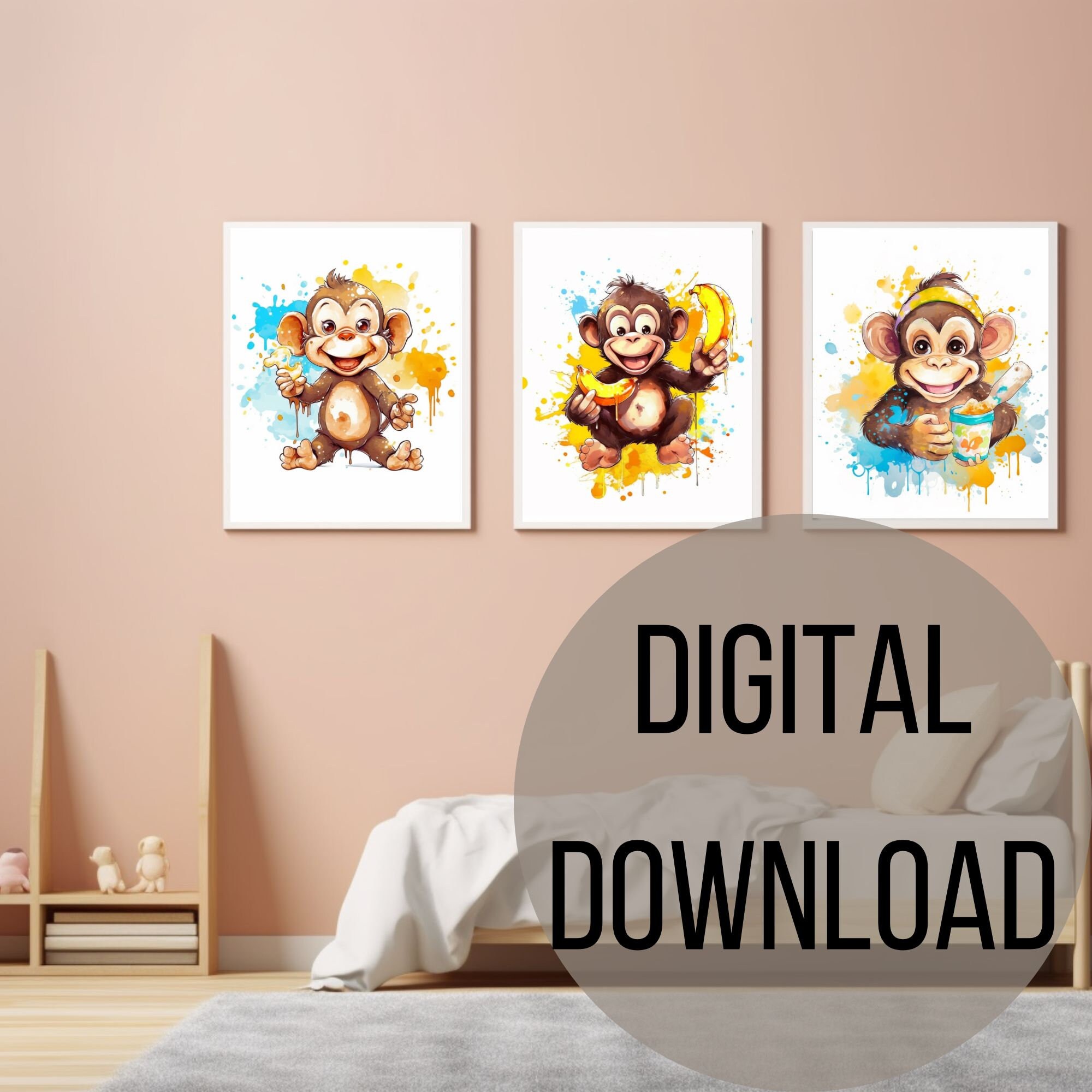 Baby Monkeys Wall Art 3 Images for Kids Room Nursery - Instant Download ...