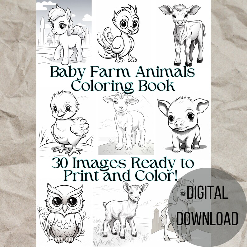 Childrens Coloring Book Baby Farm Animals Digital Download Print and ...