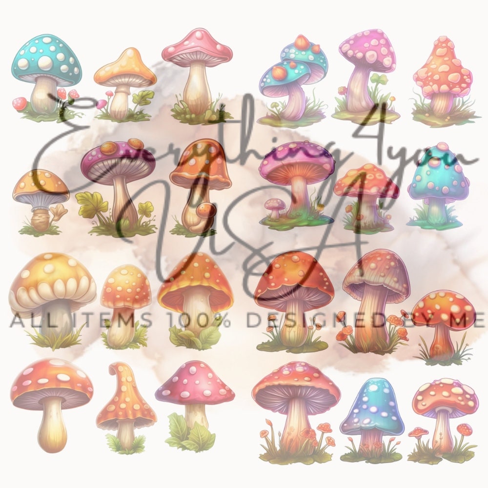 24 Cute Clipart Mushrooms for Digital Products - Instant Download! - Etsy