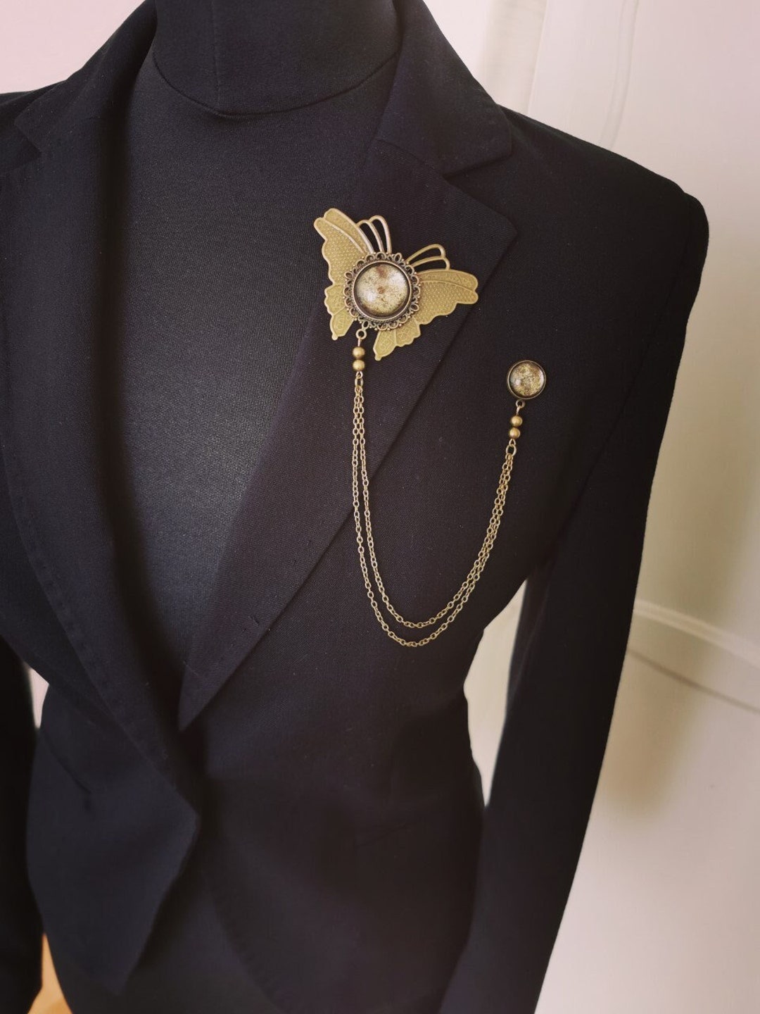 Butterfly Lapel Brooch in Bronze Metal, Pin Fasteners, Chains and ...