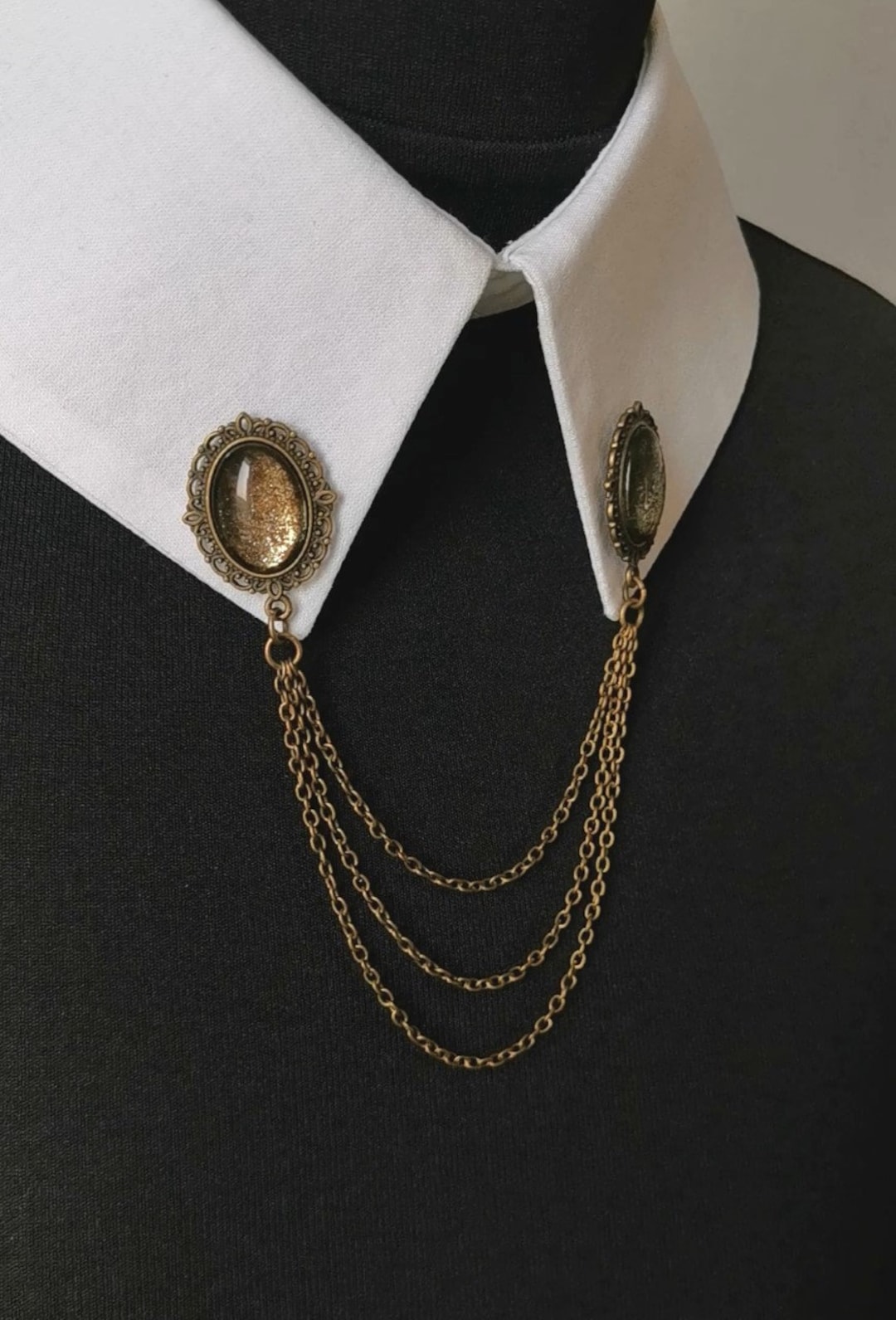 Antique Bronze Metal Chain Collar Pins, Shirt Collar Chain Pins With ...