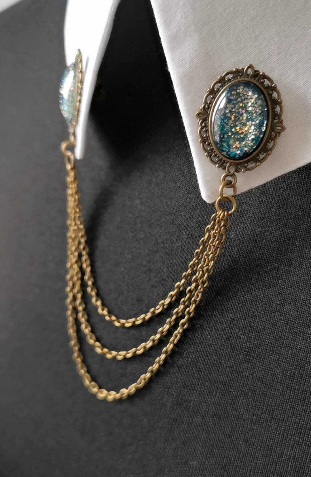 Pin Collar Brooches, Bronze Metal Chains, Collar Chain Pins for Shirts ...