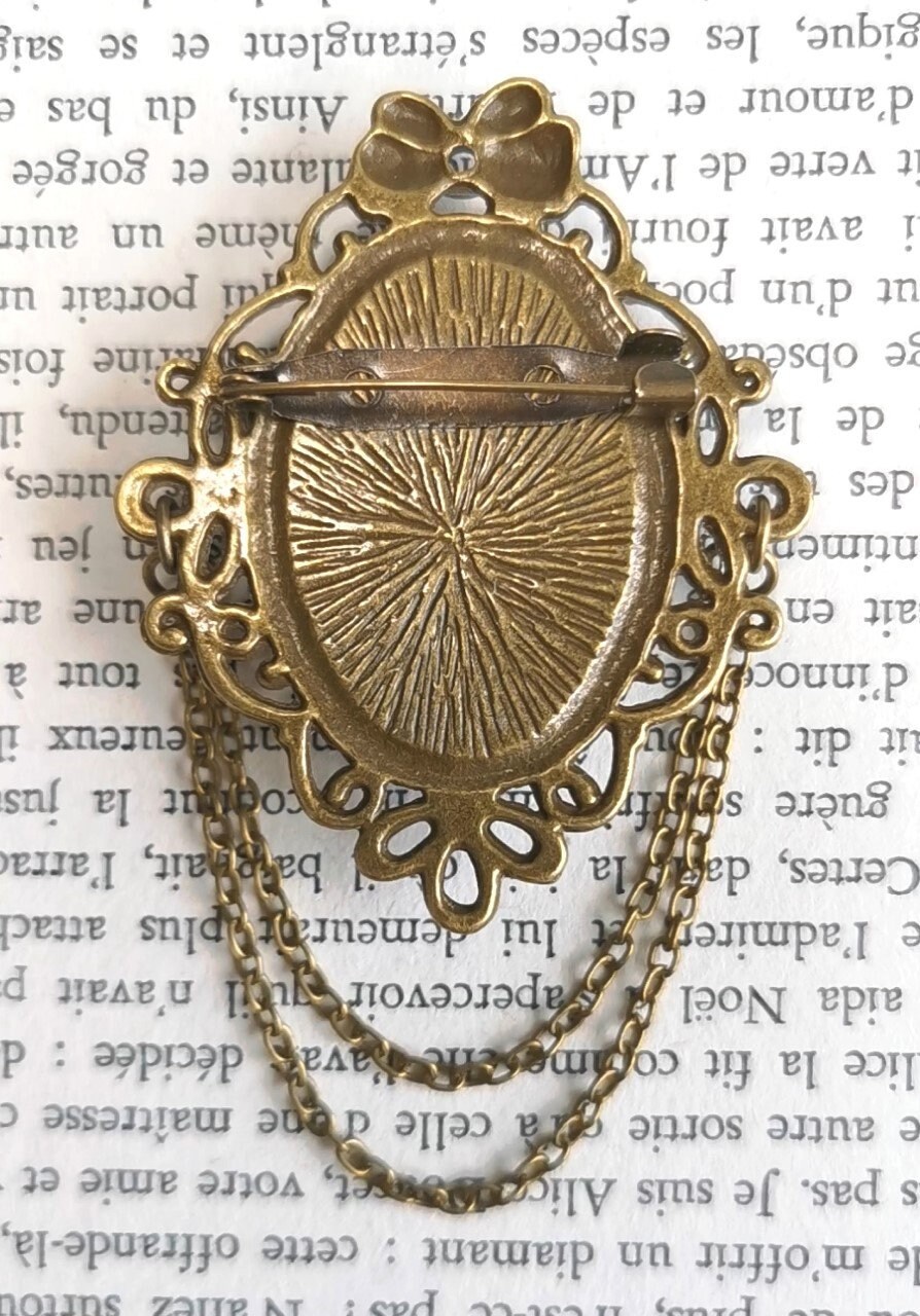Oval Medallion Brooch in Bronze Metal With Chains Glass - Etsy