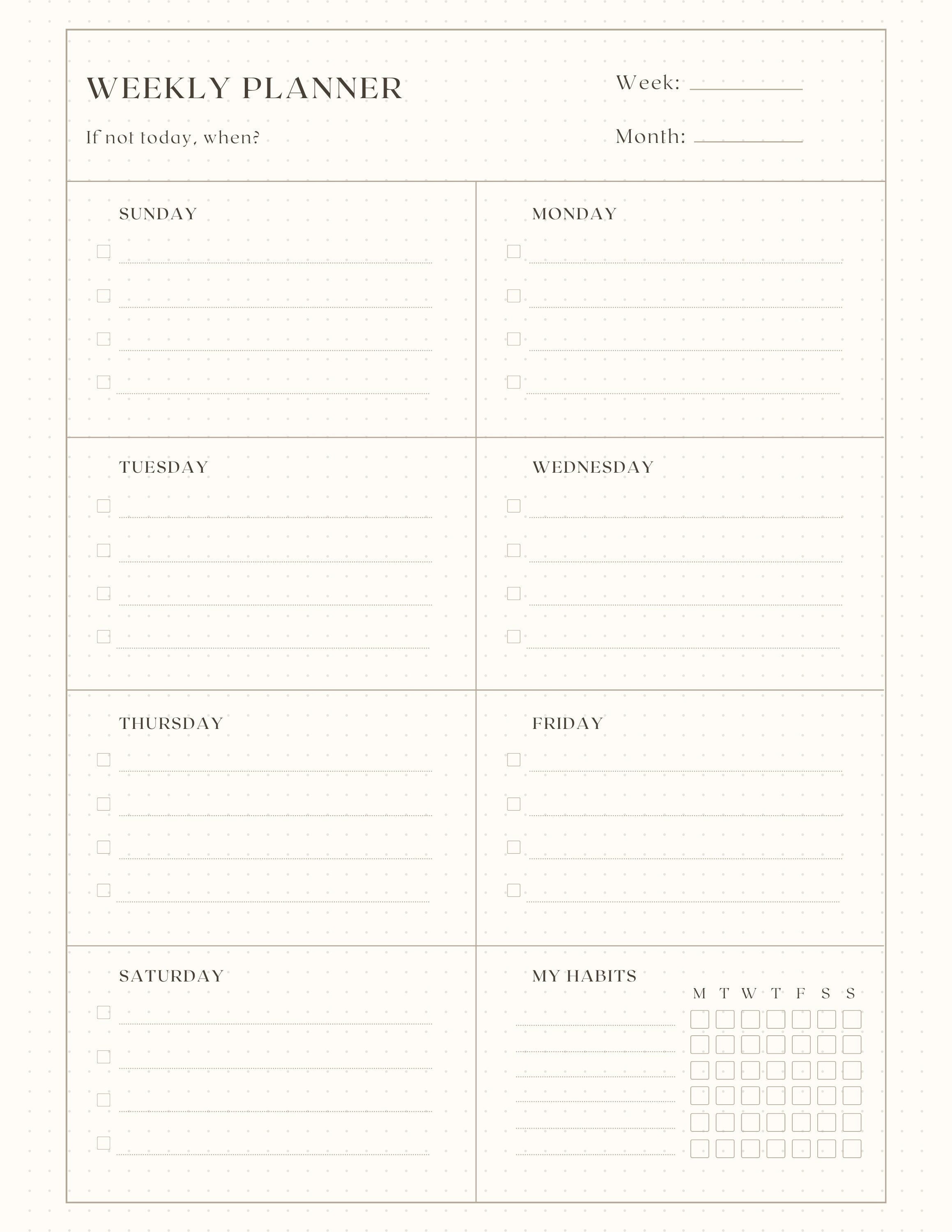 Weekly Planner, Neutral, Aesthetic, Minimal to Do List Printable ...