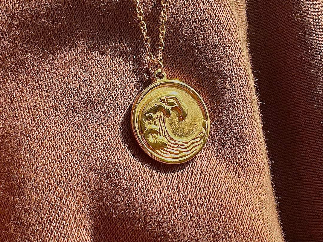 Gold Wave Pendant Necklace Simple Ocean Charm Sea Jewellery - Etsy