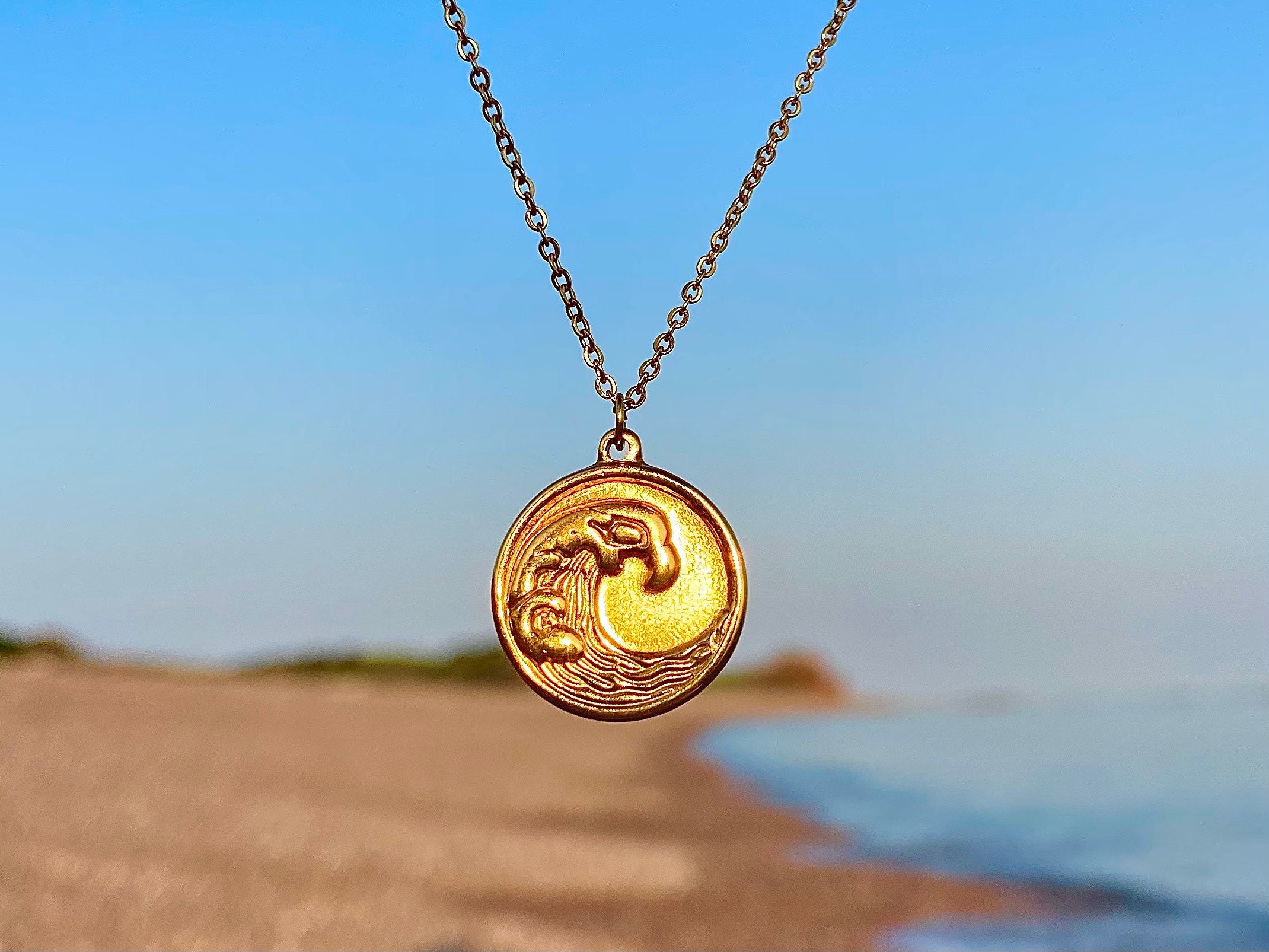 Gold Wave Pendant Necklace Simple Ocean Charm Sea Jewellery - Etsy