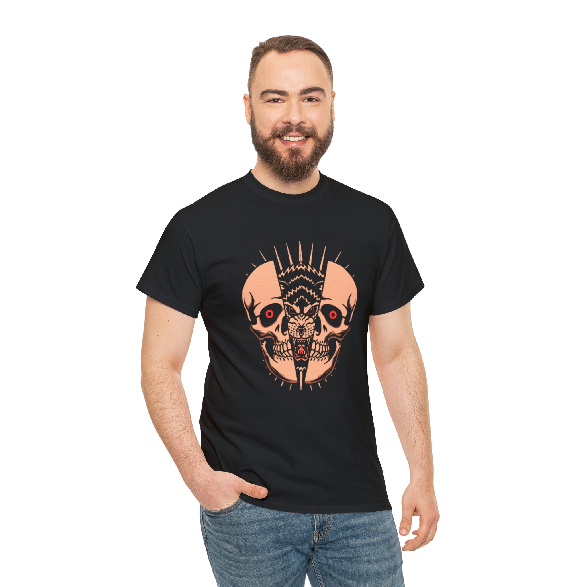 Wolf & Skull Tattoo Design T-shirt - Etsy