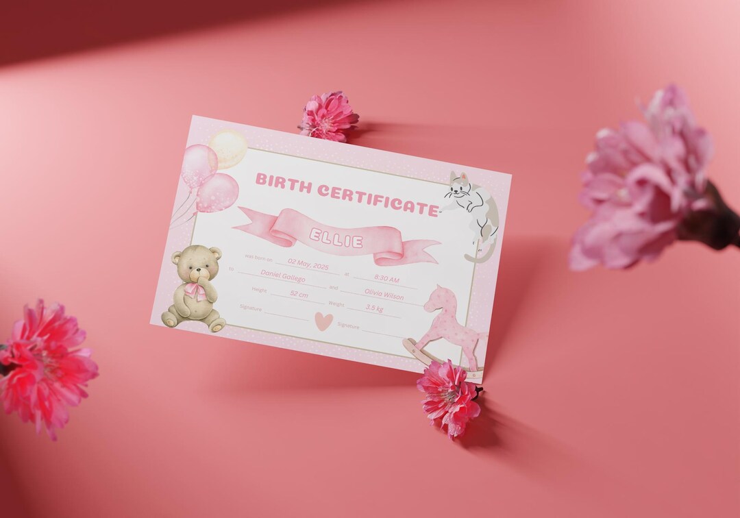 Editable Certificate of Birth Template, Baby Certificate, Keepsake ...