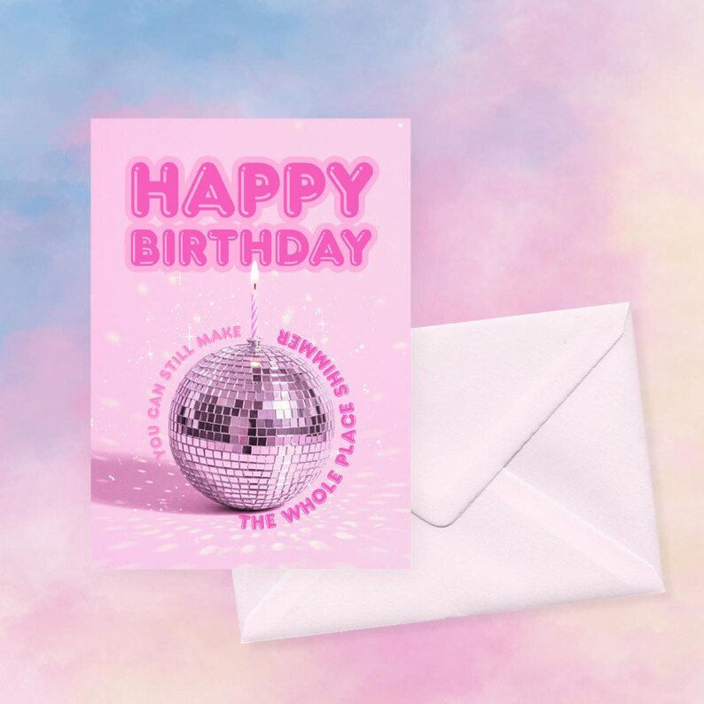 Taylor Swift Birthday Card, Birthday Postcard, Disco Ball Candle ...