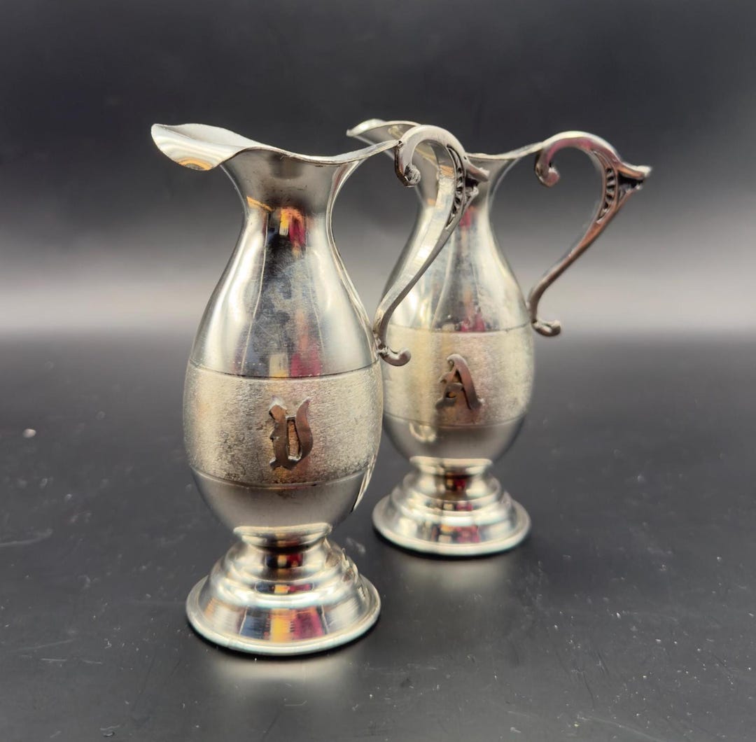 Vintage Pewter Oil and Vinegar Cruet Set Rogers Brazil Mini Pitchers ...