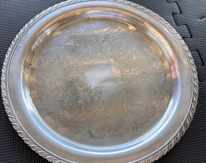 Vintage Oneida Silver Plated Round Tray – Ornate Engraved Serving ...