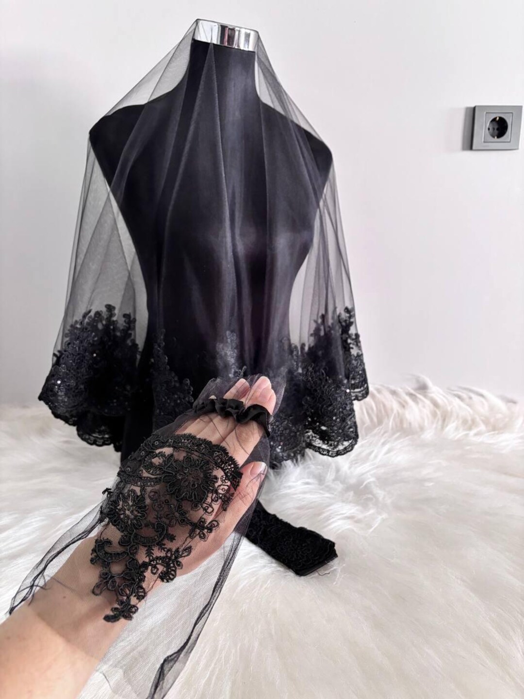 Lace Bridal Veil for Henna Night – Turkish Bindalli Tulle Veil With ...
