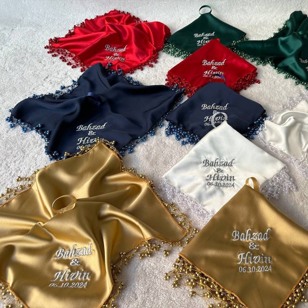 Personalized Wedding Handkerchiefs With Beads - Custom Bride and Groom ...
