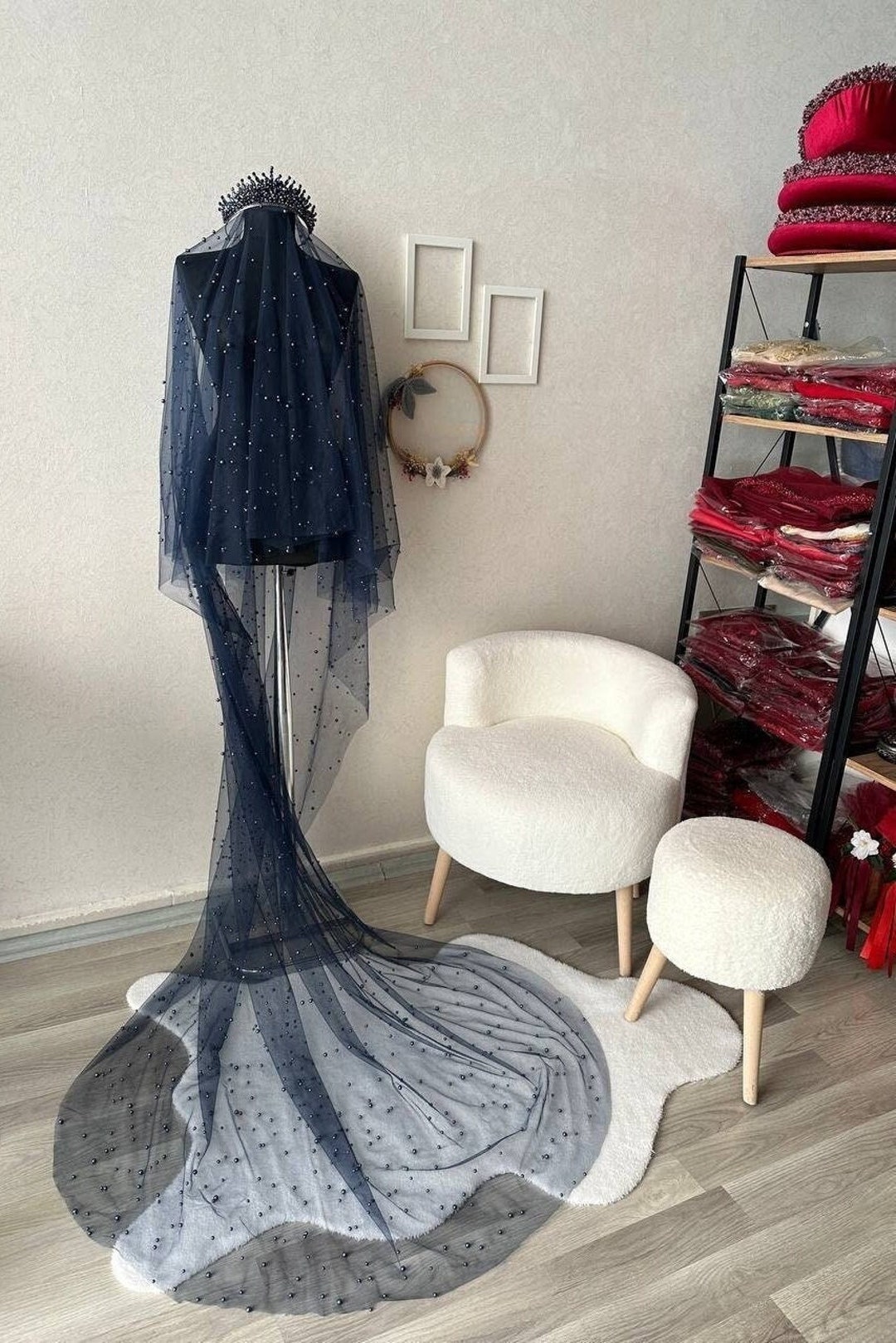 Handmade Pearl - Studded Bridal Veil and Matching Crown Set - Elegant ...