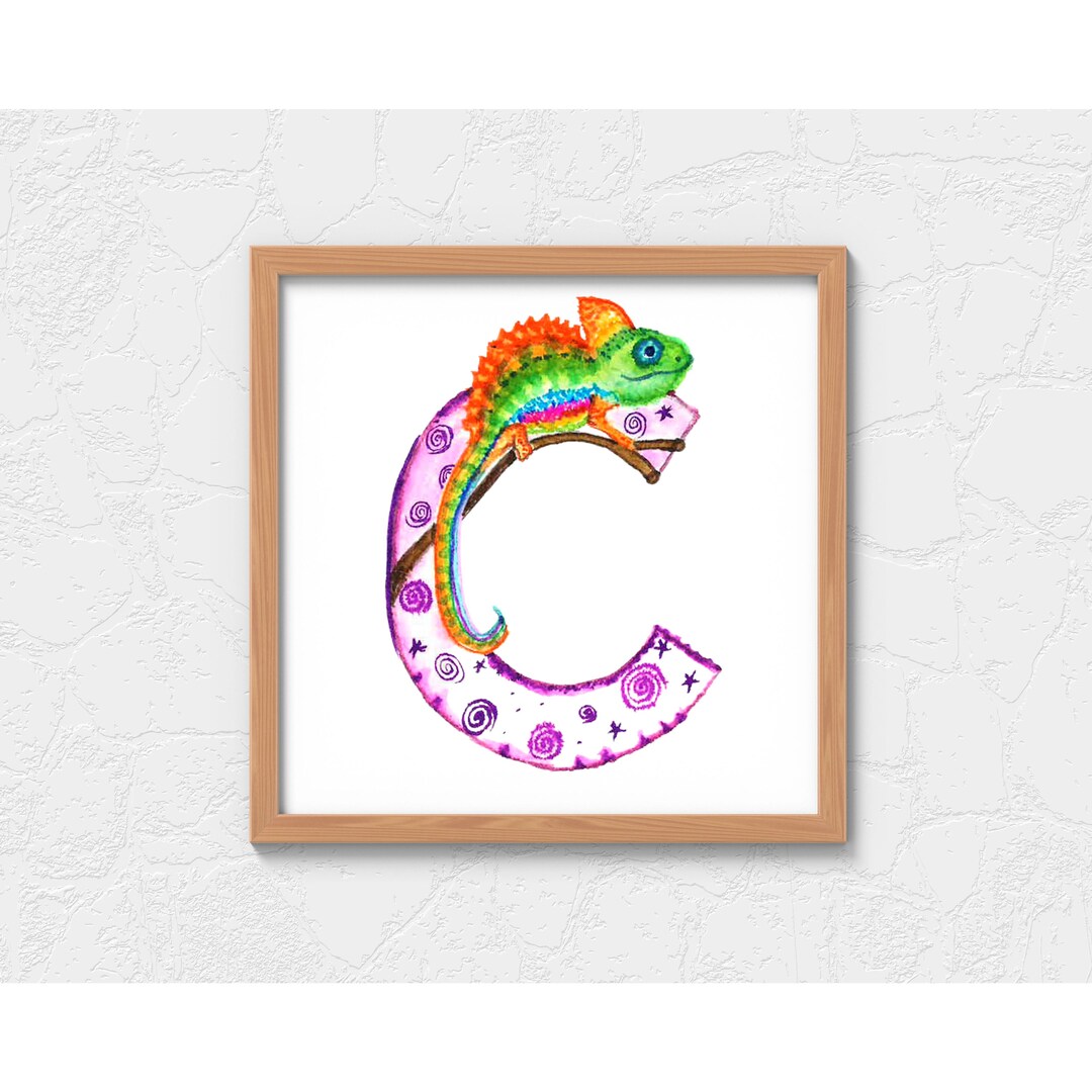 Watercolor Letter C Chameleon - Etsy